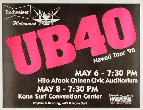 UB40 Vintage Concert Poster from Hilo Civic Auditorium, May 6, 1990 at ...