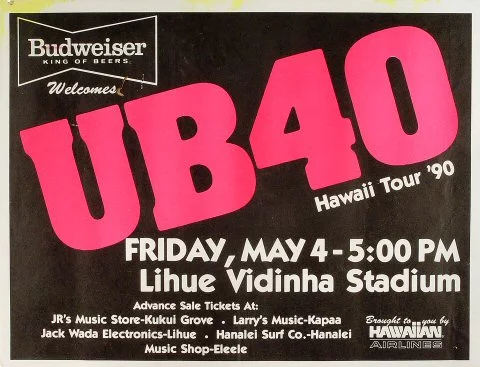 UB40 Vintage Concert Poster from Lihue Vidinha Stadium, May 4, 1990 at ...