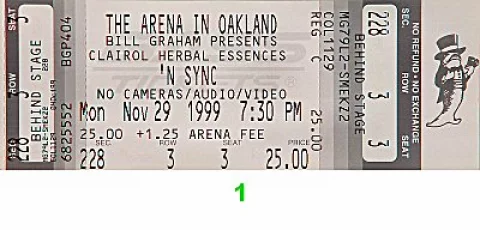 *NSYNC Vintage Concert Vintage Ticket from Oakland Coliseum Arena, Nov ...