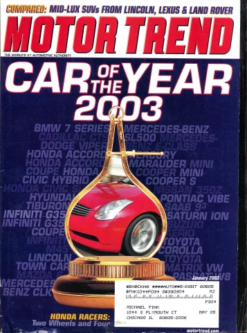 Motor Trend | January 2003 at Wolfgang's