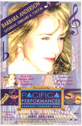 Barbara Anderson Vintage Concert Poster from Sanchez Concert Hall at ...