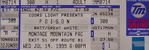 Poison Vintage Concert Vintage Ticket from Montage Mountain Performing ...