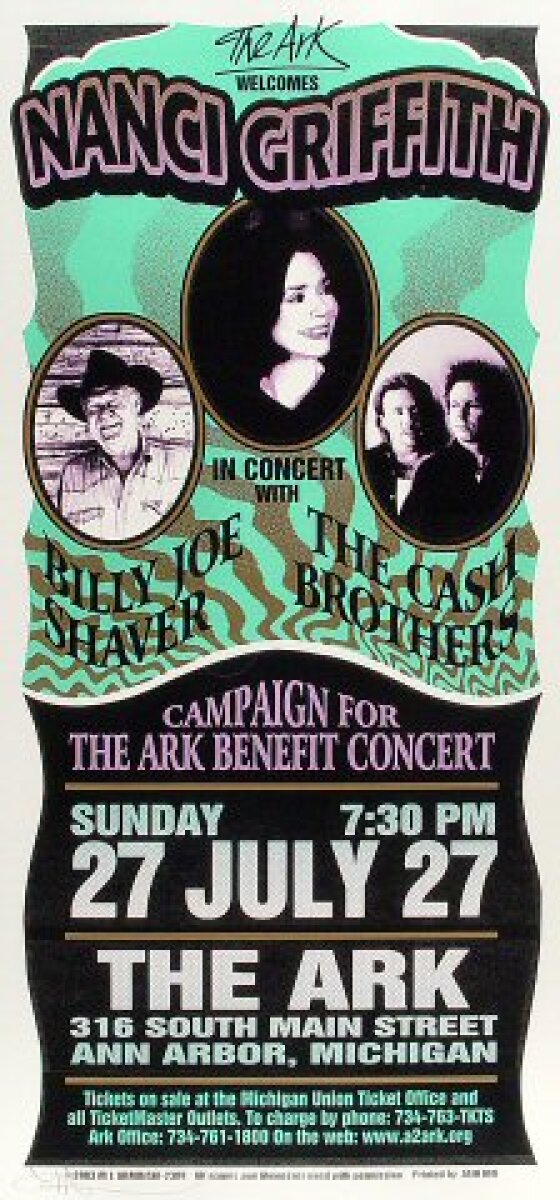 Nanci Griffith Vintage Concert Silkscreen from Ark Ann Arbor, Jul 27 ...