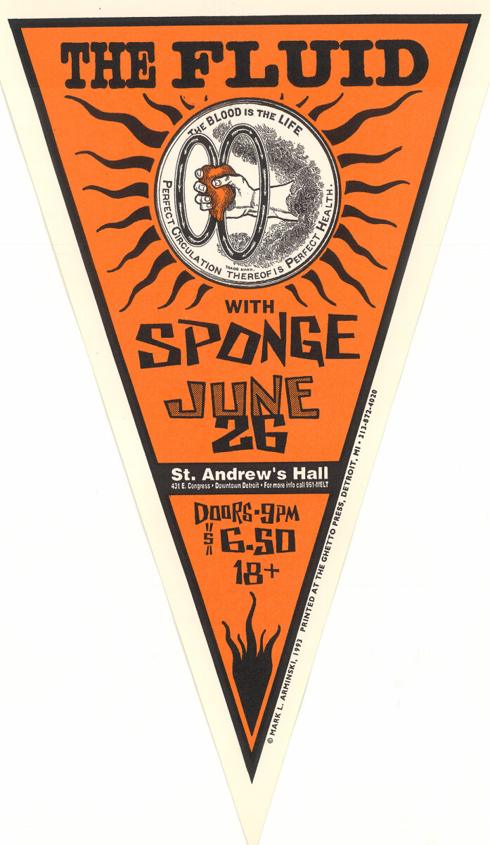 Sponge Vintage Concert Poster from St. Andrew's Hall, Jun 26, 1993 at ...