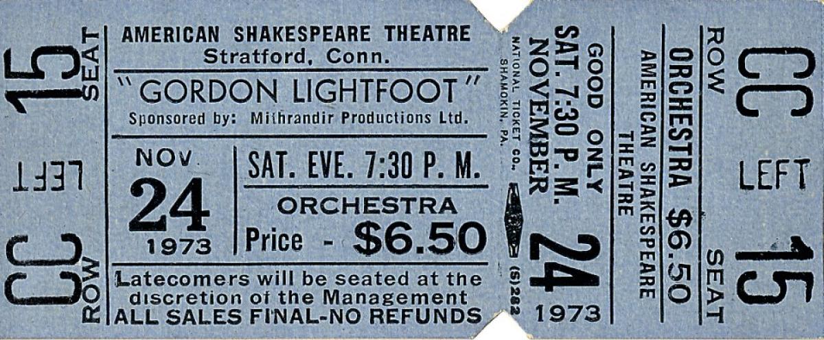 Gordon Lightfoot Vintage Concert Vintage Ticket from American ...