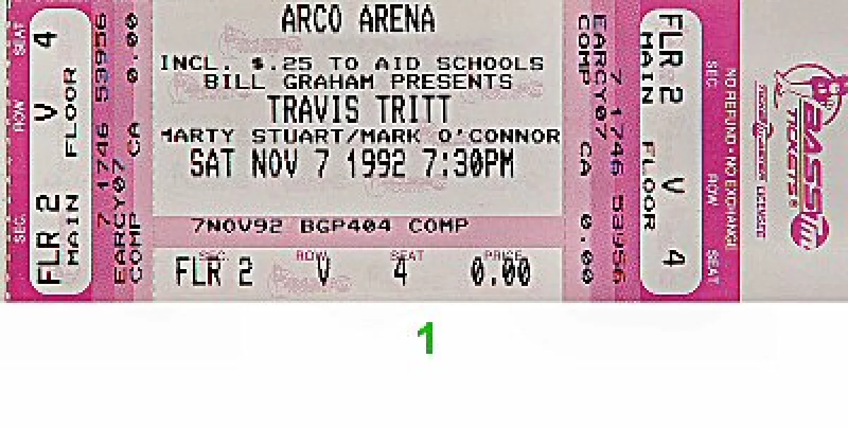 Travis Tritt Vintage Concert Vintage Ticket from Arco Arena, Nov 7 ...
