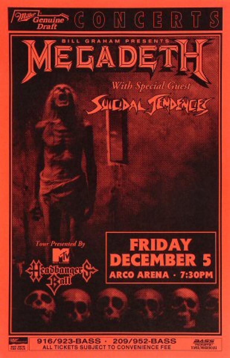 Megadeth Vintage Concert Poster from Arco Arena, Dec 5, 1992 at Wolfgang's
