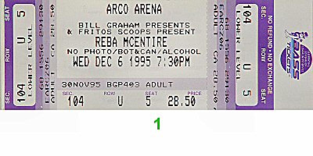 Reba McEntire Vintage Concert Vintage Ticket from Arco Arena, Dec 6 ...