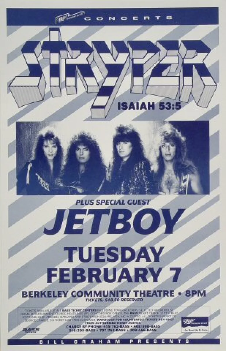 Stryper Vintage Concert Poster from Berkeley Community Theatre, Feb 7 ...
