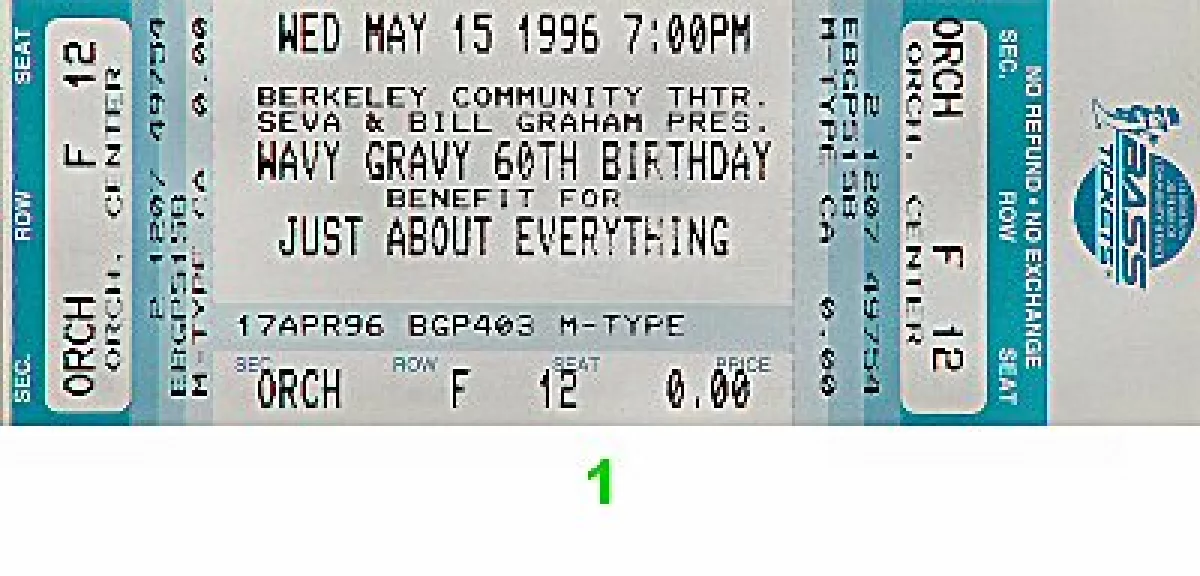 Wavy Gravy 60th Birthday Benefit Vintage Concert Vintage Ticket from ...