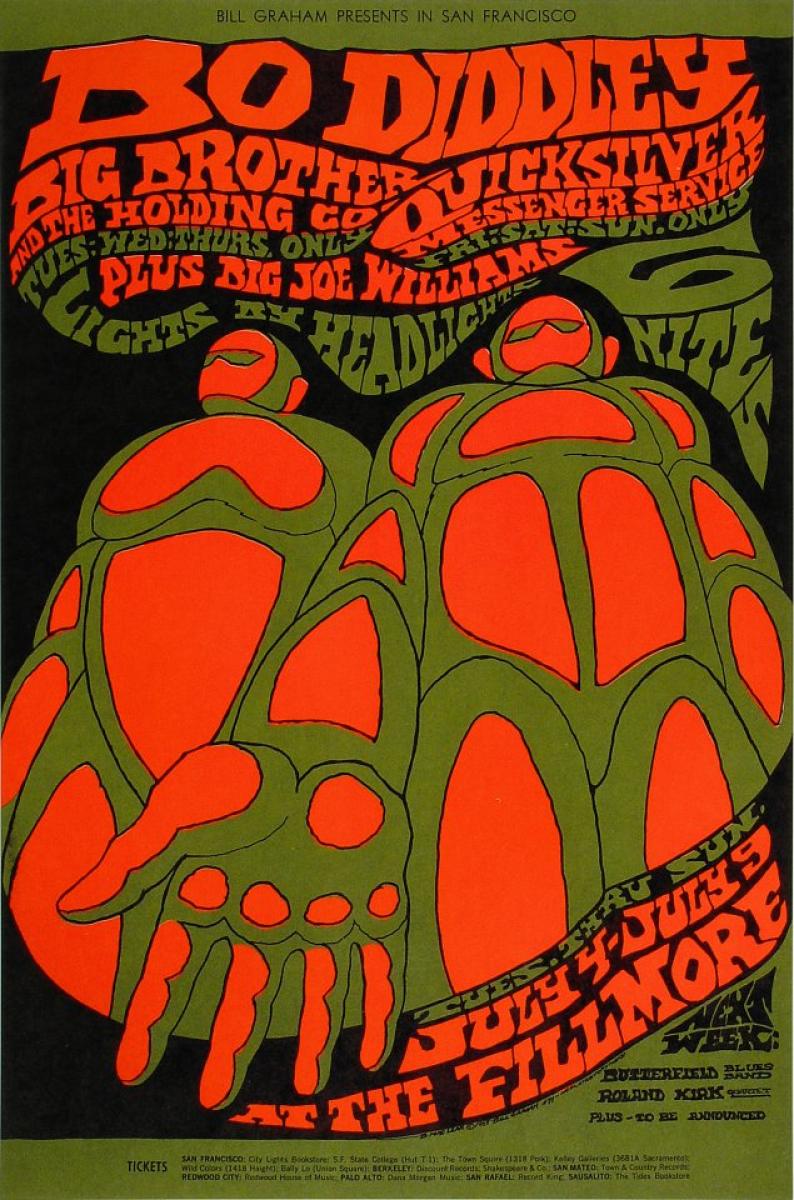 Bo Diddley Vintage Concert Poster from Fillmore Auditorium, Jul 4, 1967 ...