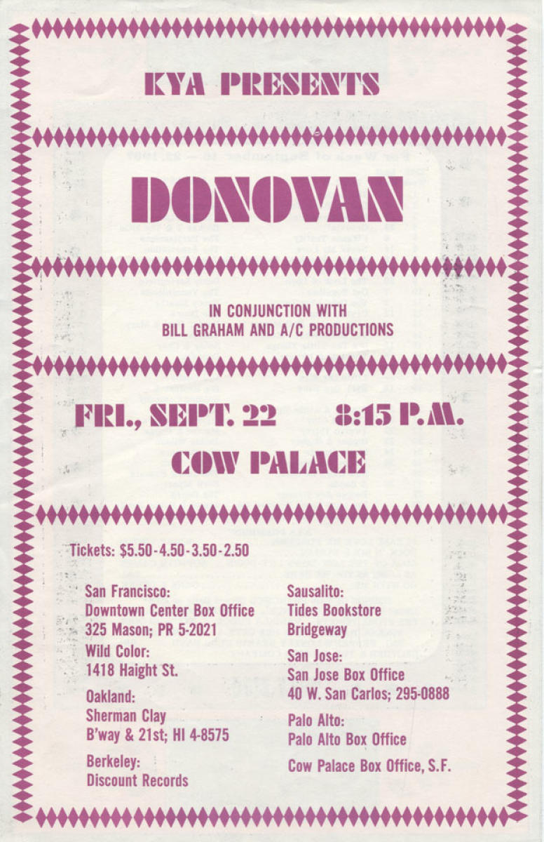 Donovan Vintage Concert Handbill from Cow Palace, Sep 22, 1967 at ...