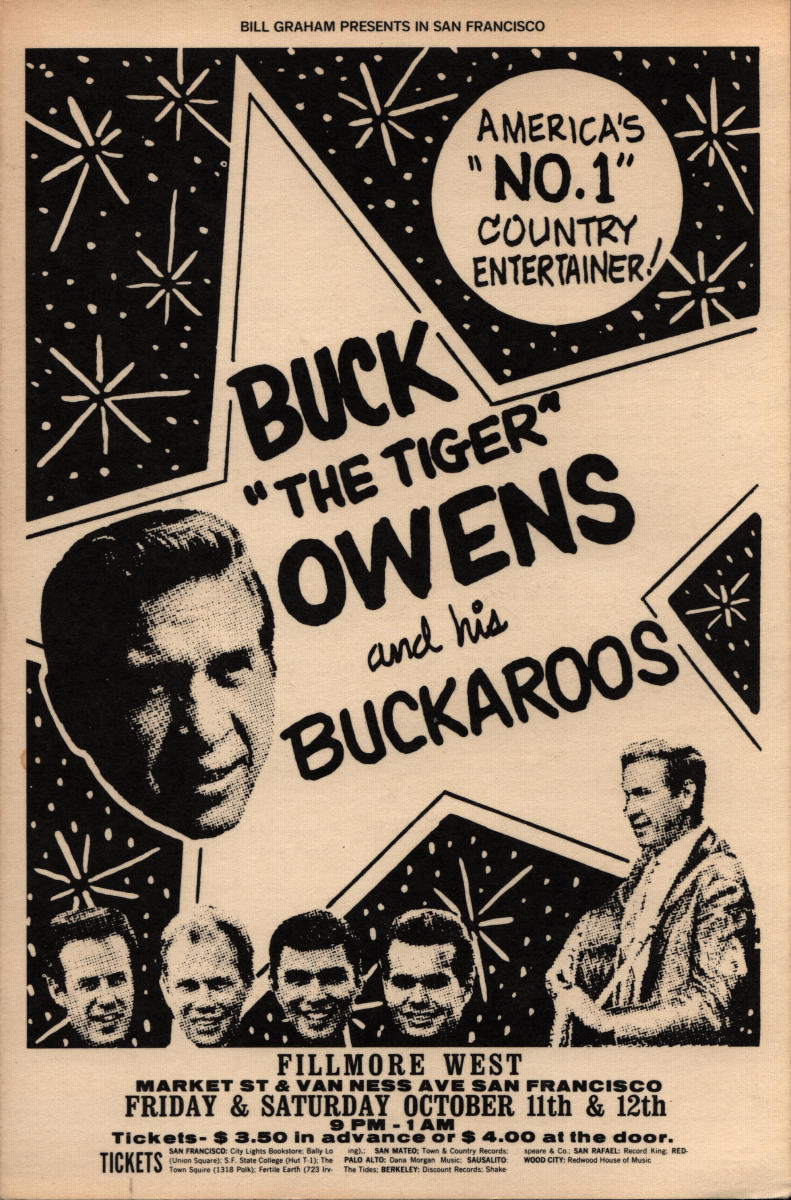 Buck Owens and the Buckaroos Vintage Concert Poster from Fillmore West ...