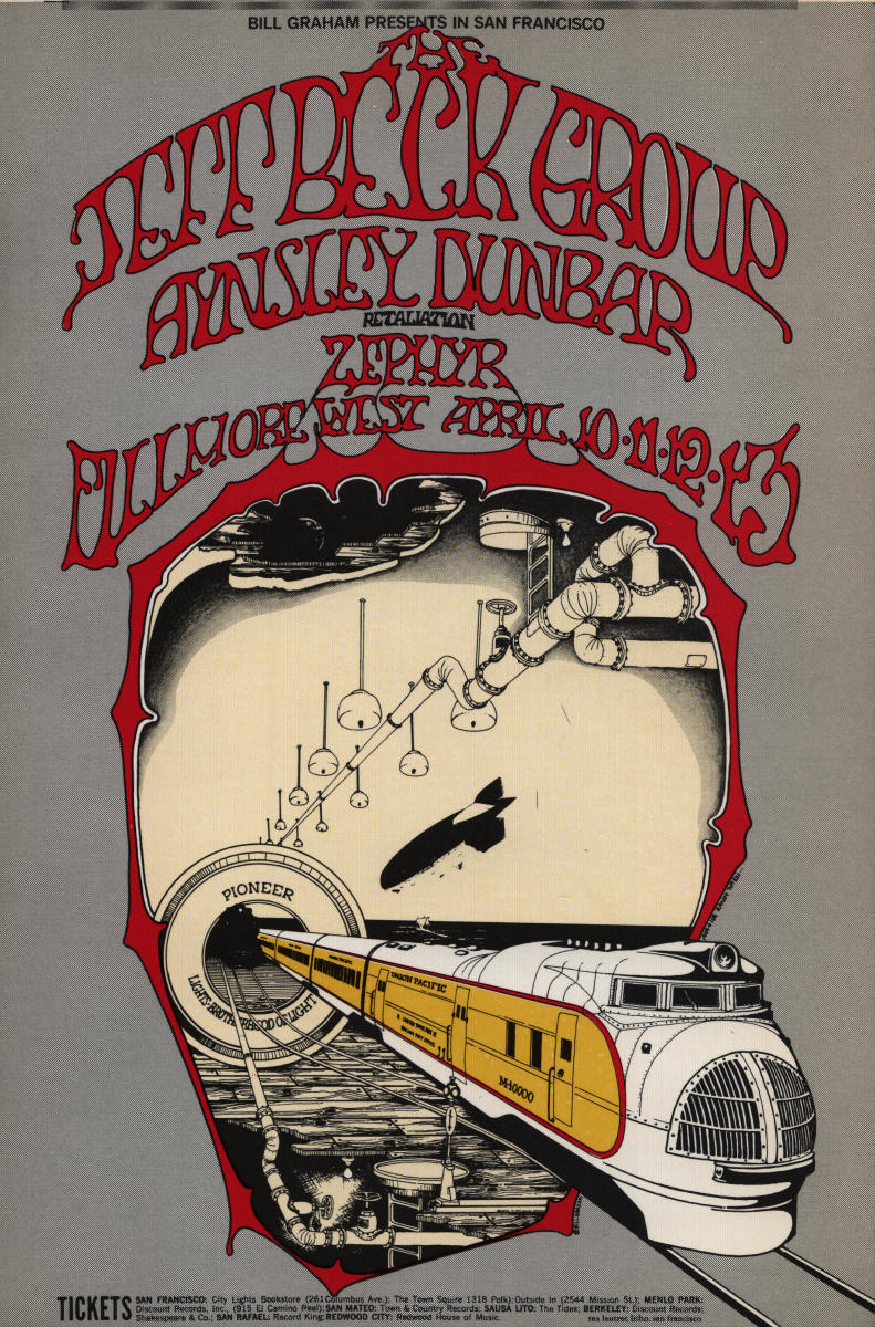 Jeff Beck Group Vintage Concert Poster from Fillmore West, Apr 10, 1969 ...