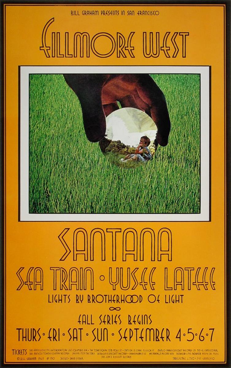 Santana Vintage Concert Handbill from Fillmore West, Sep 4, 1969 at ...