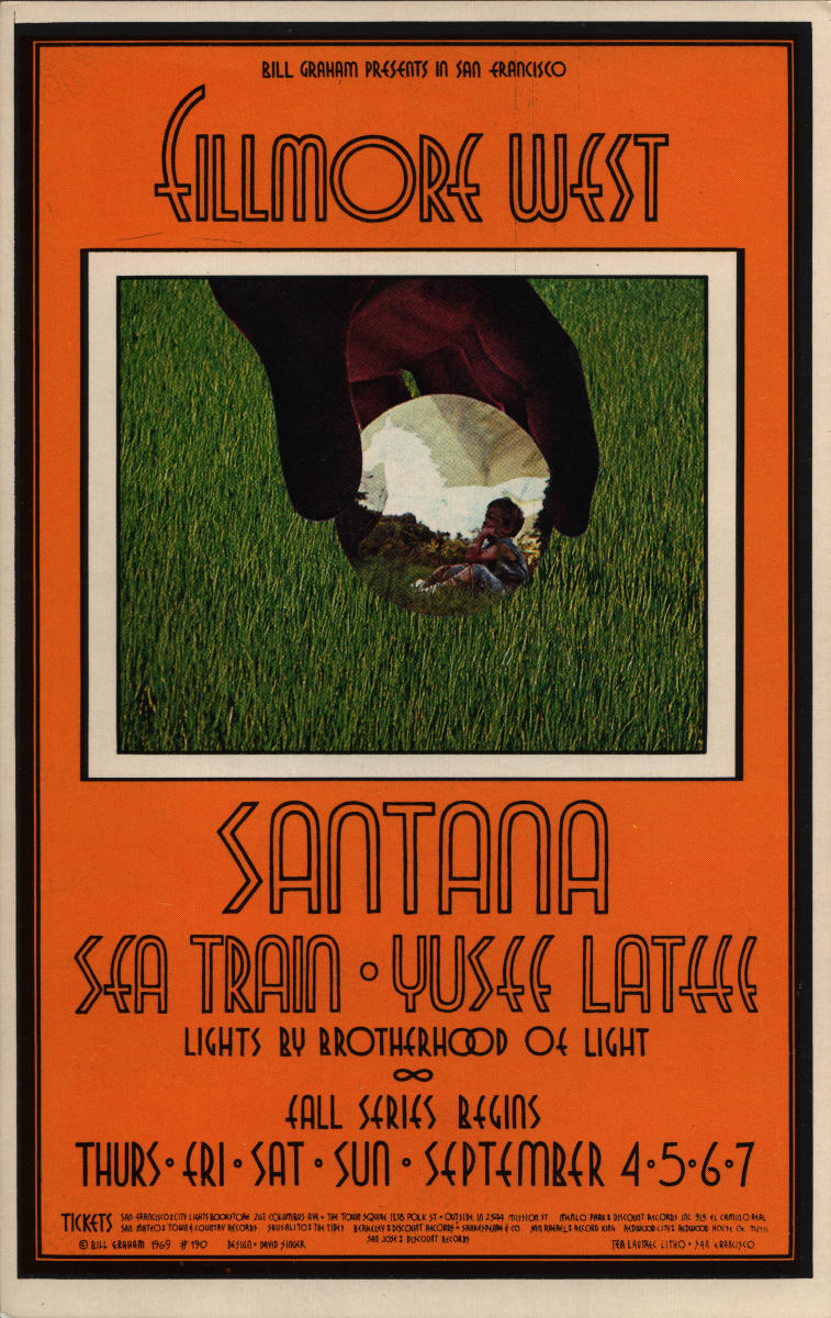 Santana Vintage Concert Poster from Fillmore West, Sep 4, 1969 at ...