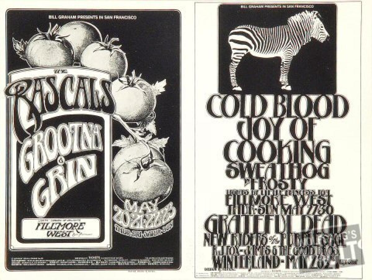 The Rascals Vintage Concert Postcard from Fillmore West, May 20, 1971 ...