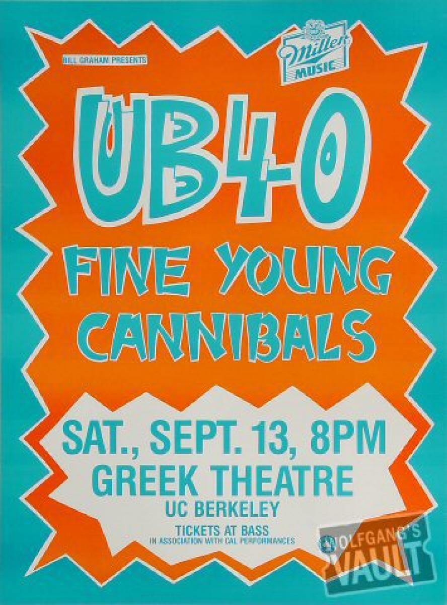 UB40 Vintage Concert Poster from Greek Theatre, Sep 13, 1986 at Wolfgang's