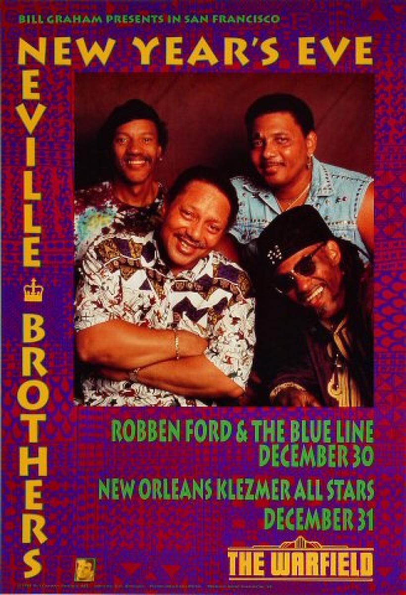 The Neville Brothers Vintage Concert Poster from Warfield Theatre, Dec ...