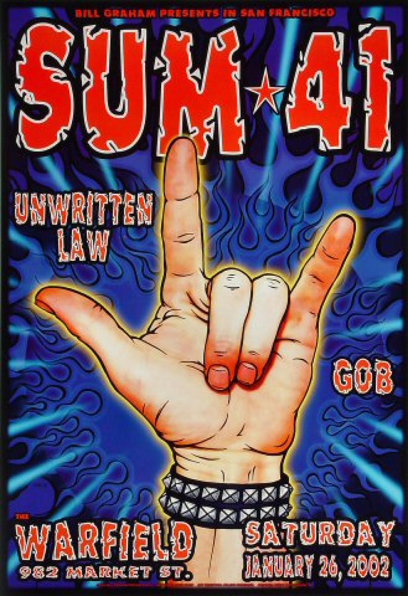Sum 41 Vintage Concert Poster from Warfield Theatre, Jan 26, 2002 at ...