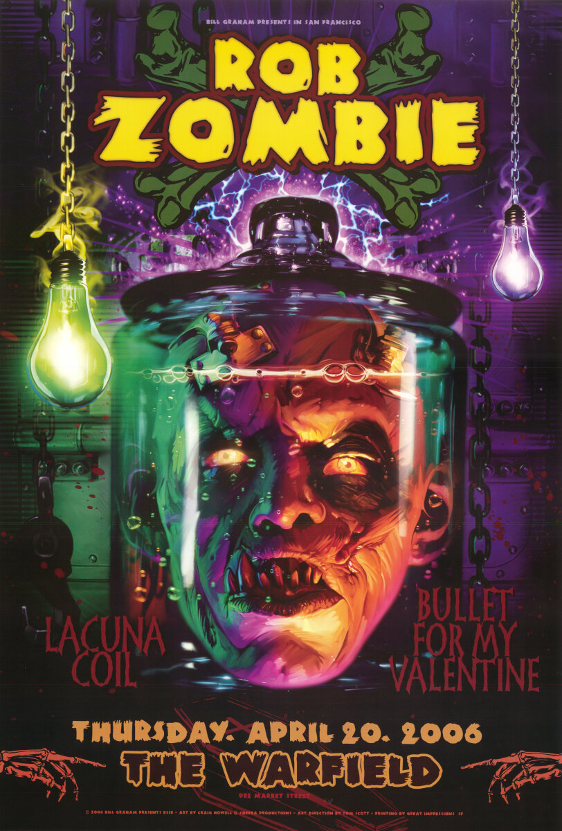 Rob Zombie Vintage Concert Poster from Warfield Theatre, Apr 20, 2006 ...