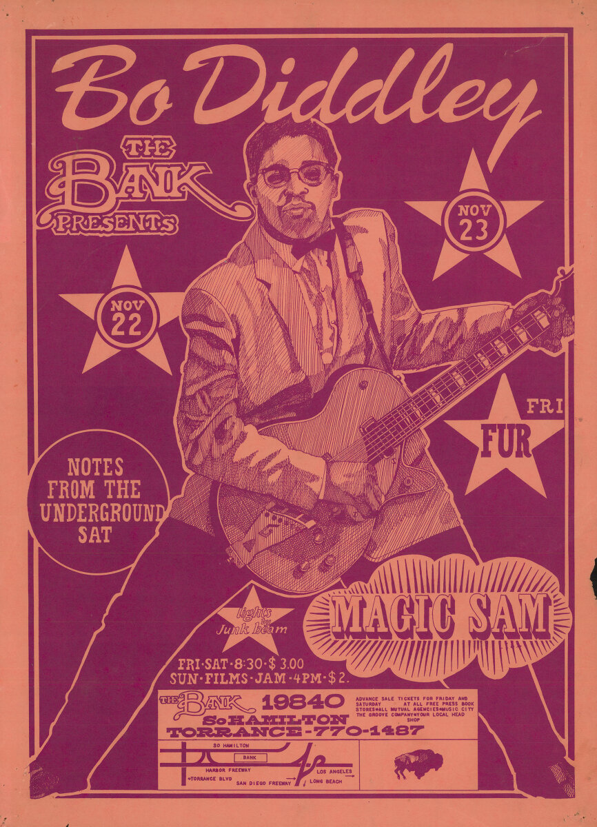 Bo Diddley Vintage Concert Poster from Bank, Nov 23, 1968 at Wolfgang's