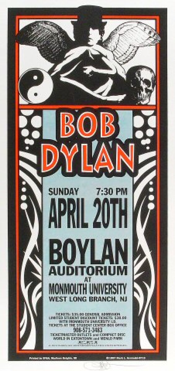 Bob Dylan Vintage Concert Silkscreen from Boylan Auditorium, Apr 20 ...