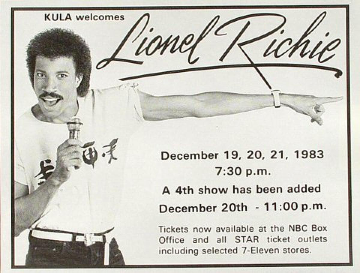 Lionel Richie Vintage Concert Handbill from Blaisdell Arena, Dec 19 ...