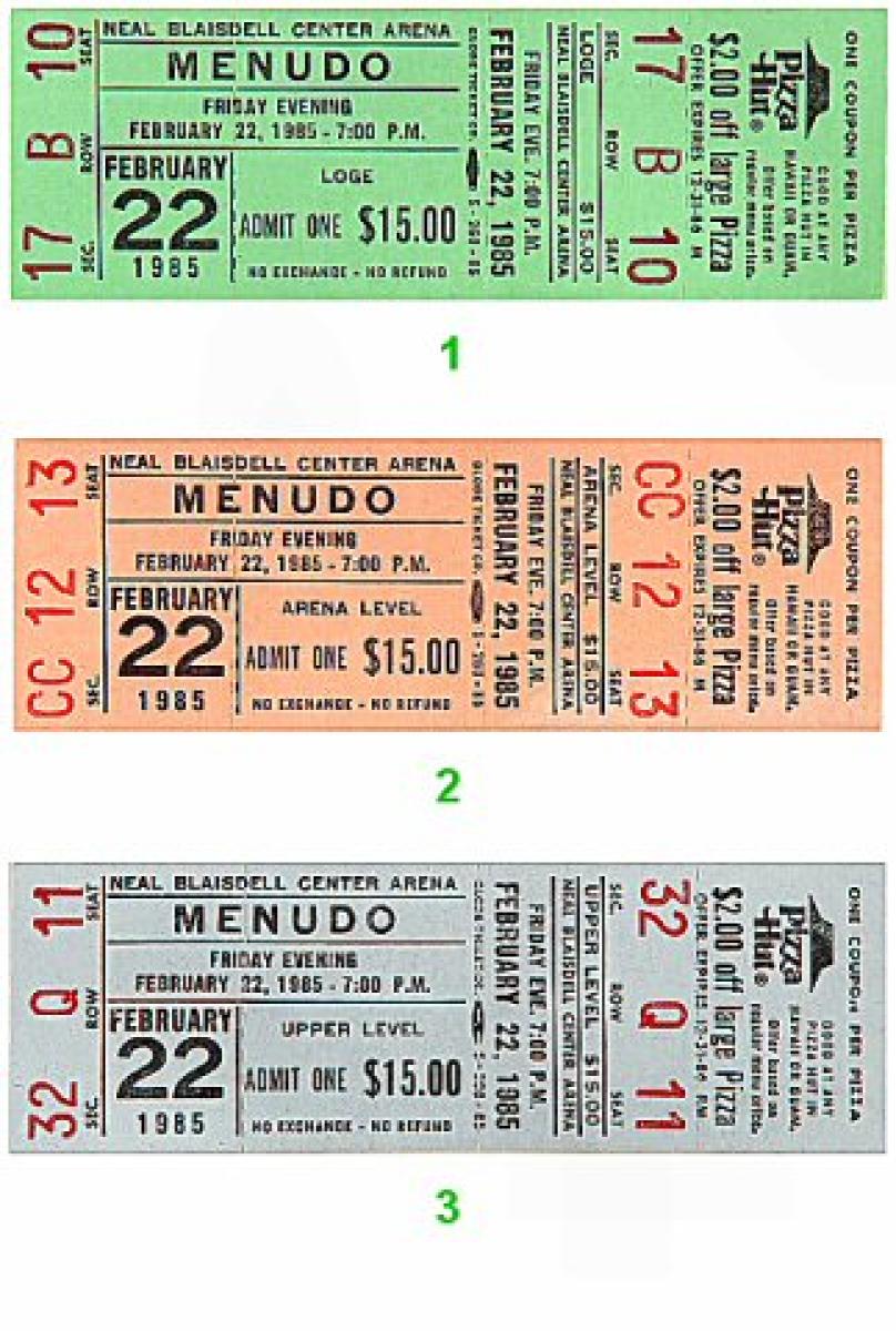 Menudo Vintage Concert Vintage Ticket from Blaisdell Arena, Feb 22 ...