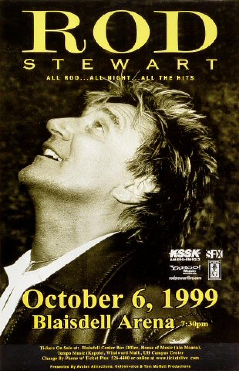 Rod Stewart Vintage Concert Poster from Blaisdell Arena, Oct 6, 1999 at ...