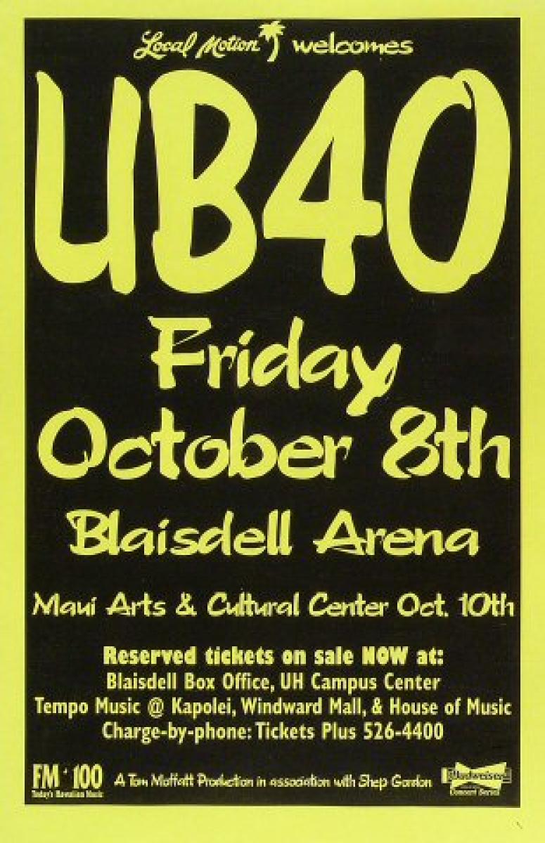 UB40 Vintage Concert Poster from Blaisdell Arena, Oct 8, 1999 at Wolfgang's