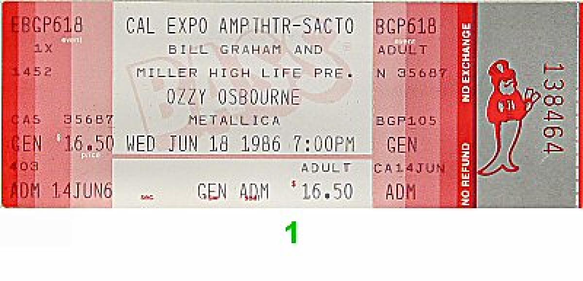 Ozzy Osbourne Vintage Concert Vintage Ticket from Cal Expo Amphitheater ...