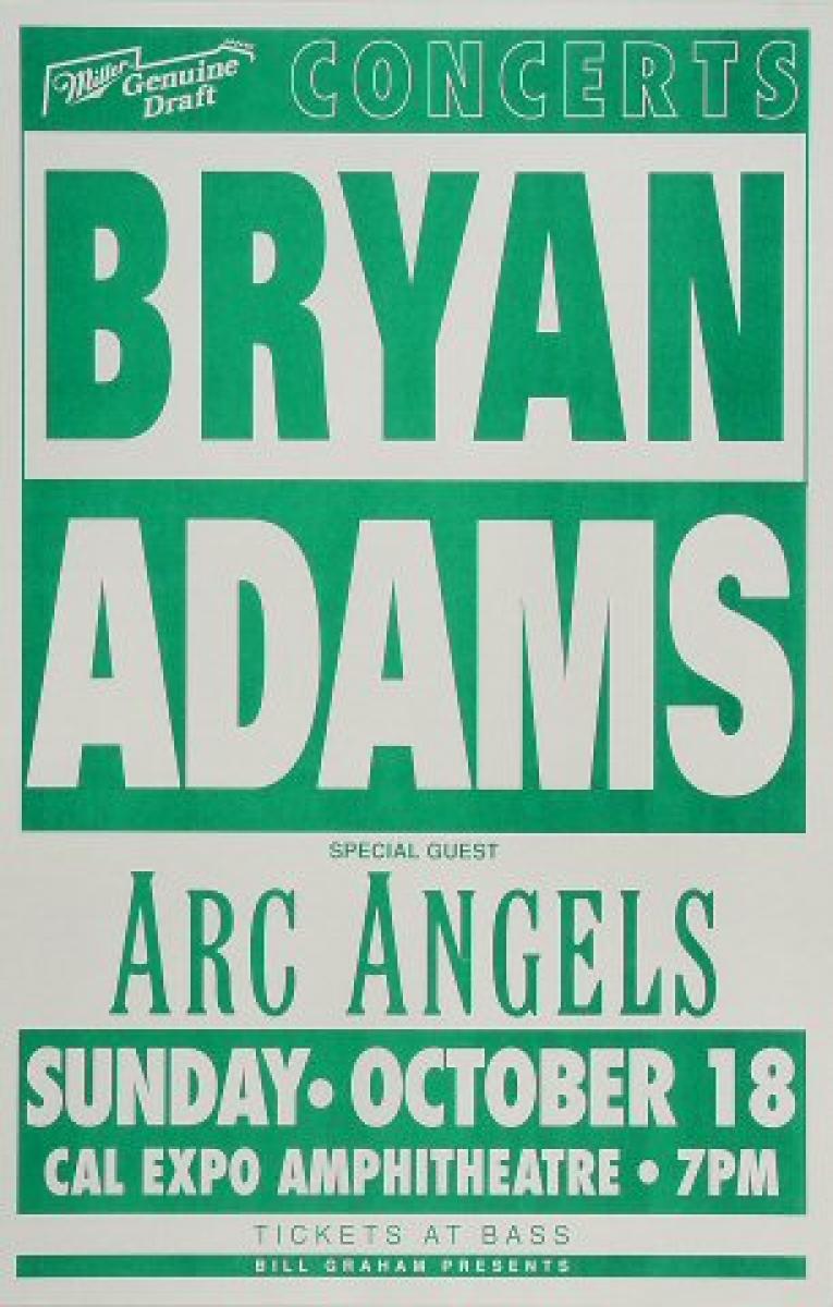 Bryan Adams Vintage Concert Poster from Cal Expo Amphitheater, Oct 18 ...
