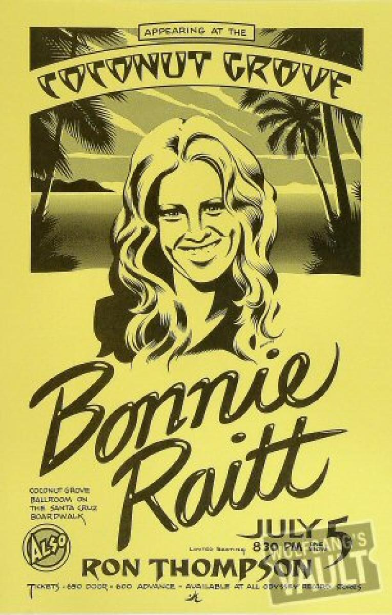 Bonnie Raitt Vintage Concert Poster from Coconut Grove, Jul 5, 1976 at ...