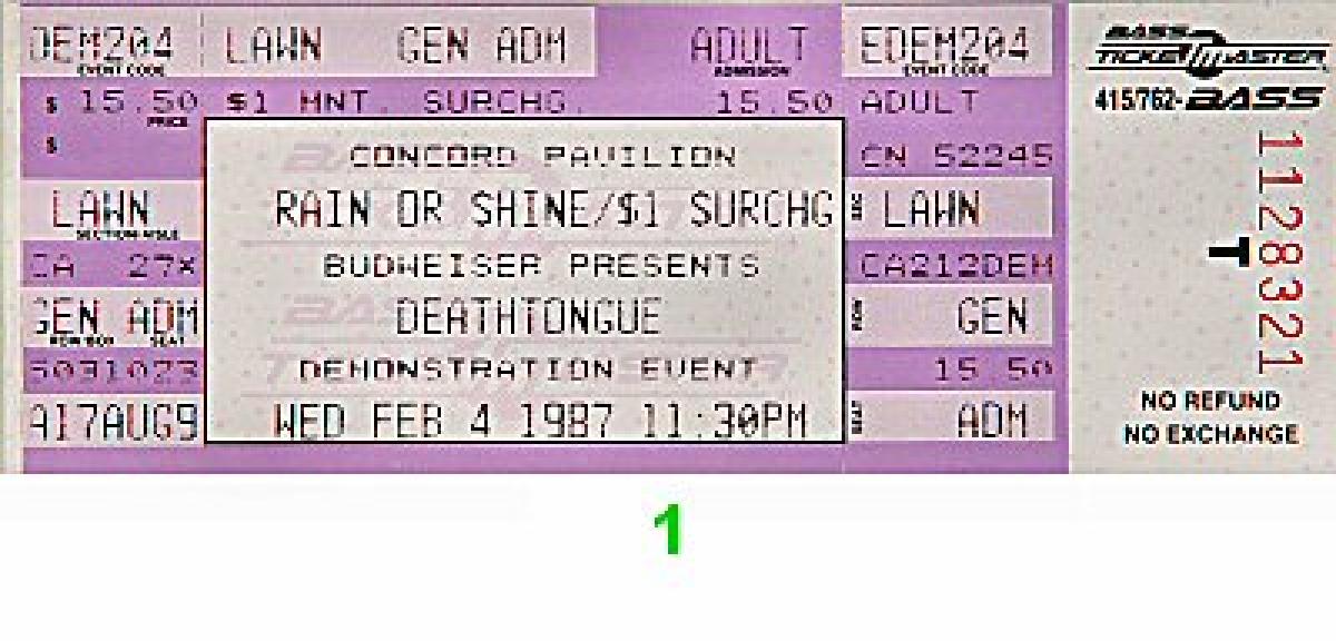 Deathtongue Vintage Concert Vintage Ticket from Concord Pavilion, Feb 4 ...