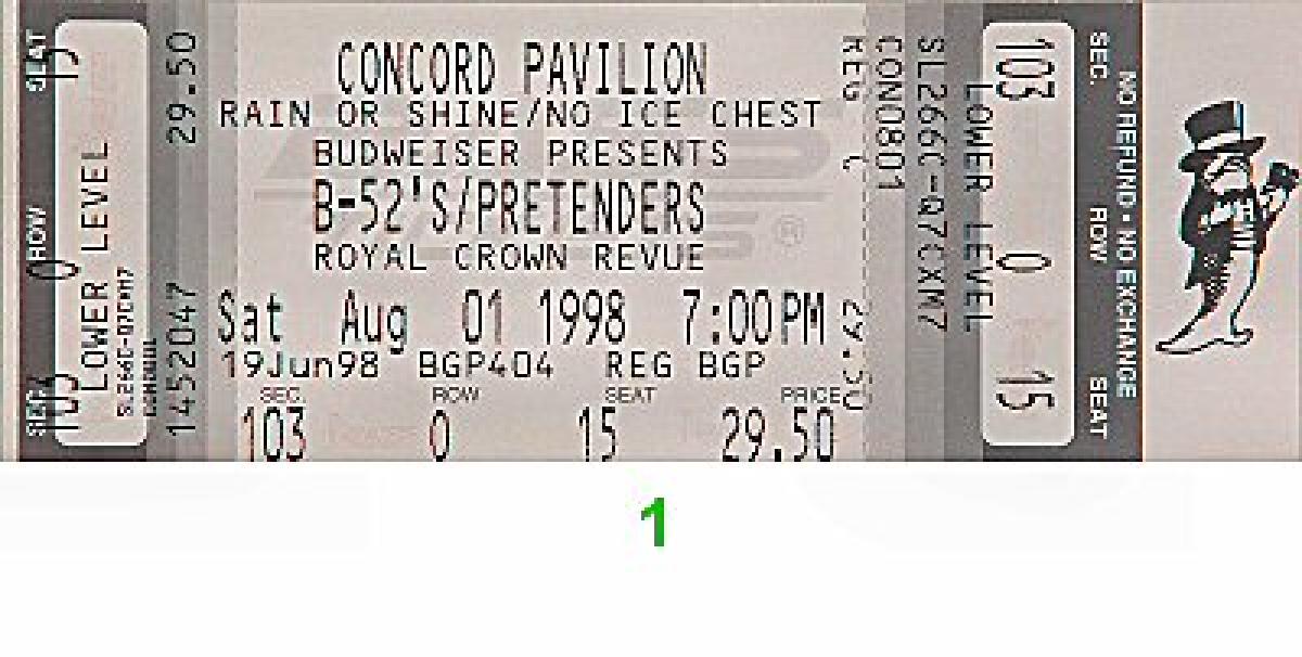 The B-52's Vintage Concert Vintage Ticket from Concord Pavilion, Aug 1 ...