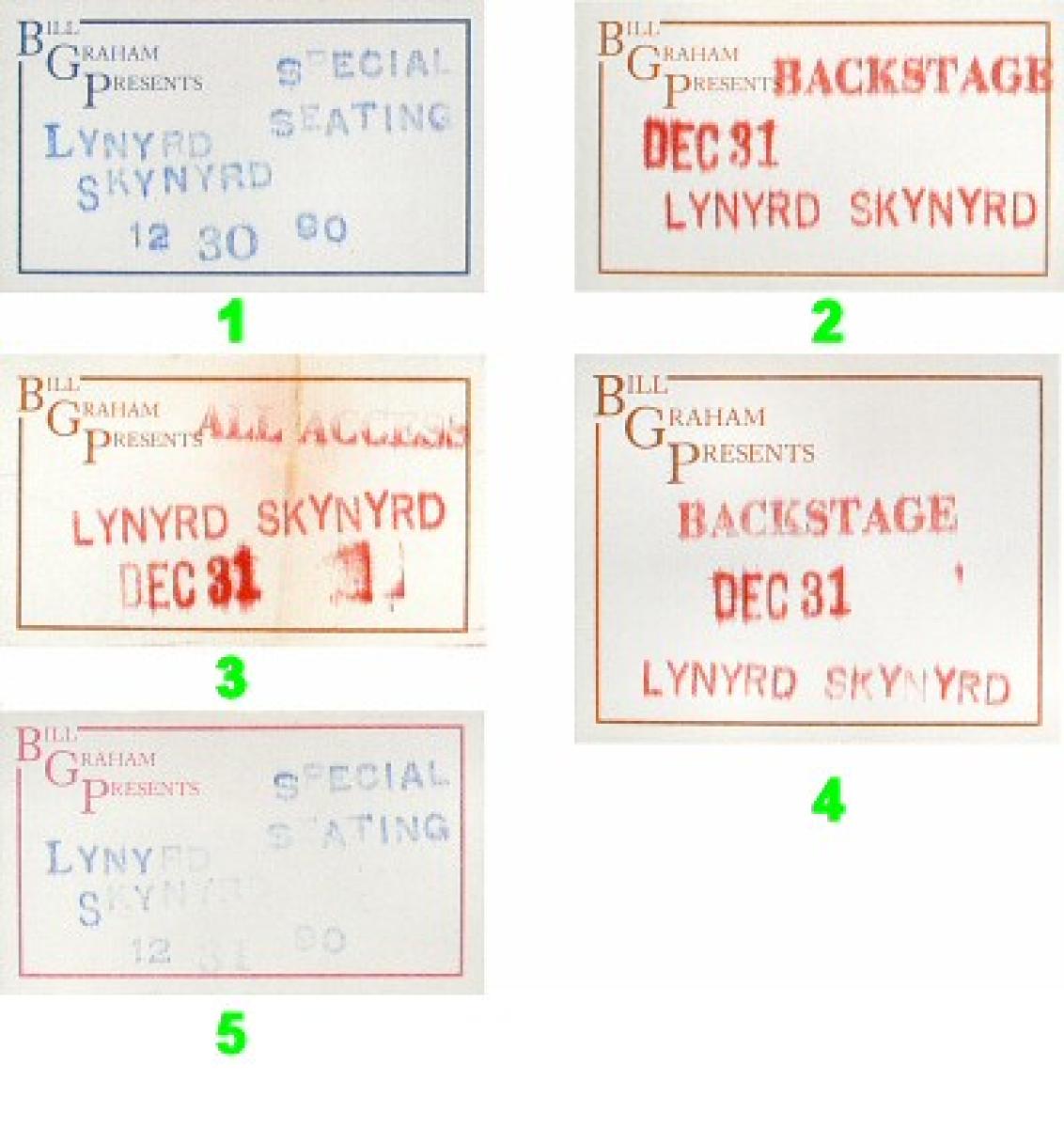 Lynyrd Skynyrd Backstage Pass from Cow Palace, Dec 31, 1990 at Wolfgang's
