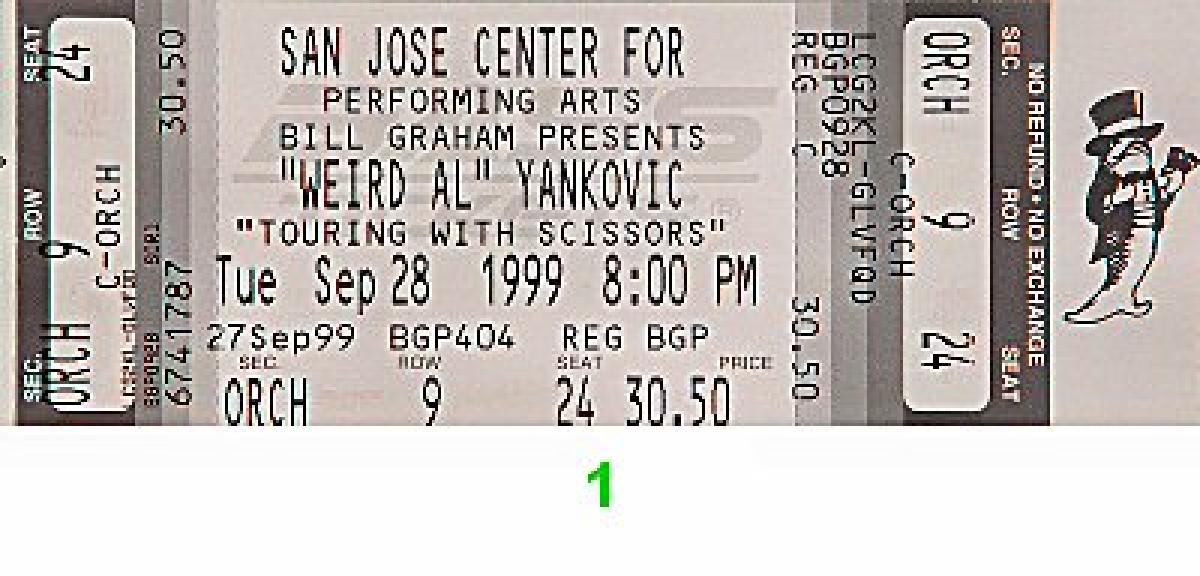 Weird Al Yankovic Vintage Concert Vintage Ticket from San Jose Center ...