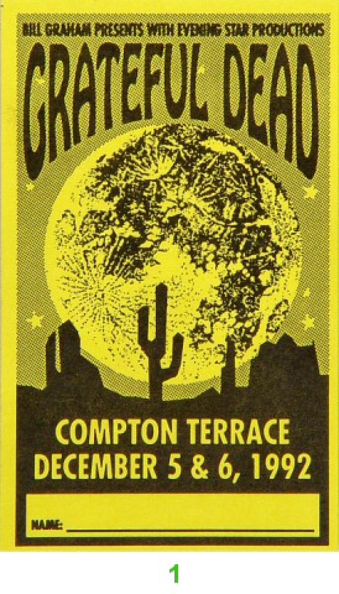 Grateful Dead Laminate from Compton Terrace, Dec 5, 1992 at Wolfgang's