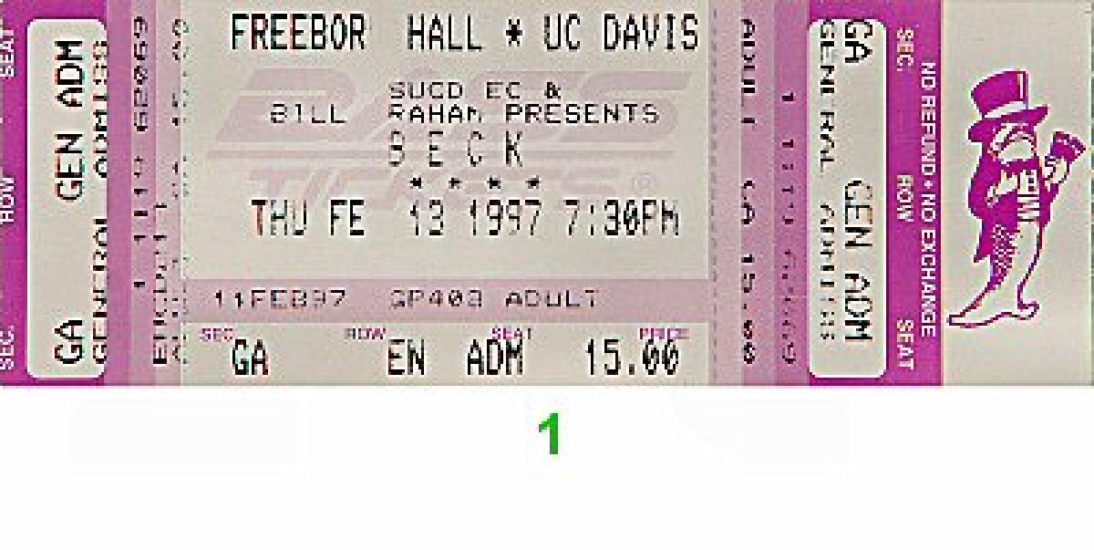 Beck Vintage Concert Vintage Ticket from Freeborn Hall, Feb 13, 1997 at ...