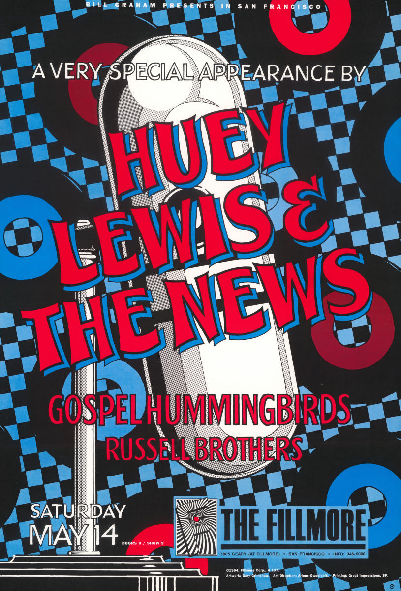 Huey Lewis & the News Vintage Concert Poster from Fillmore Auditorium ...