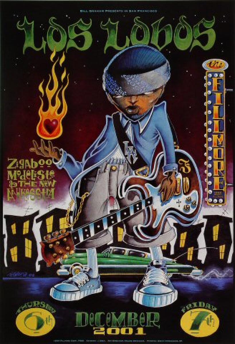 Los Lobos Vintage Concert Poster from Fillmore Auditorium, Dec 6, 2001 ...