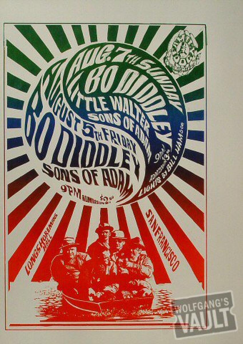 Bo Diddley Vintage Concert Poster from Longshoreman's Hall, Aug 5, 1966 ...
