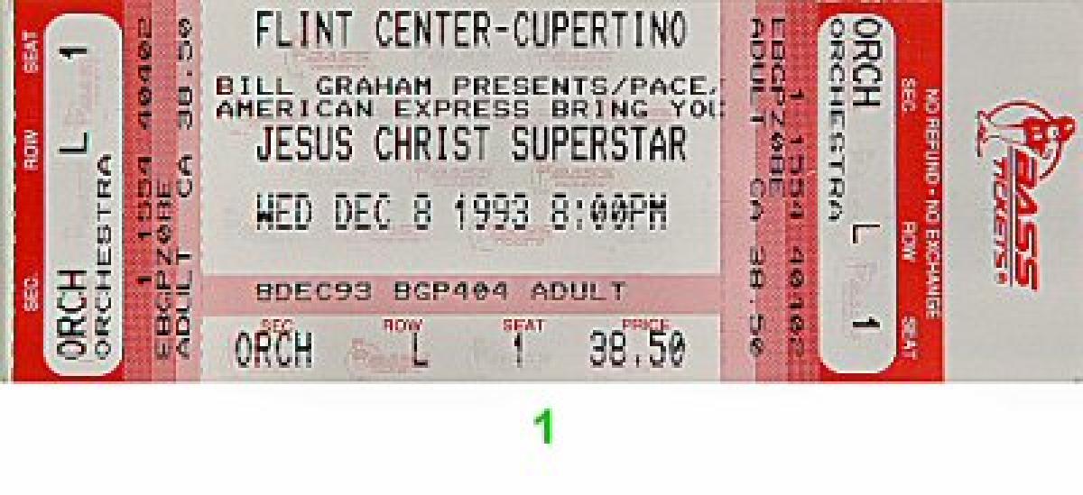 Jesus Christ Superstar Vintage Concert Vintage Ticket from Flint Center ...