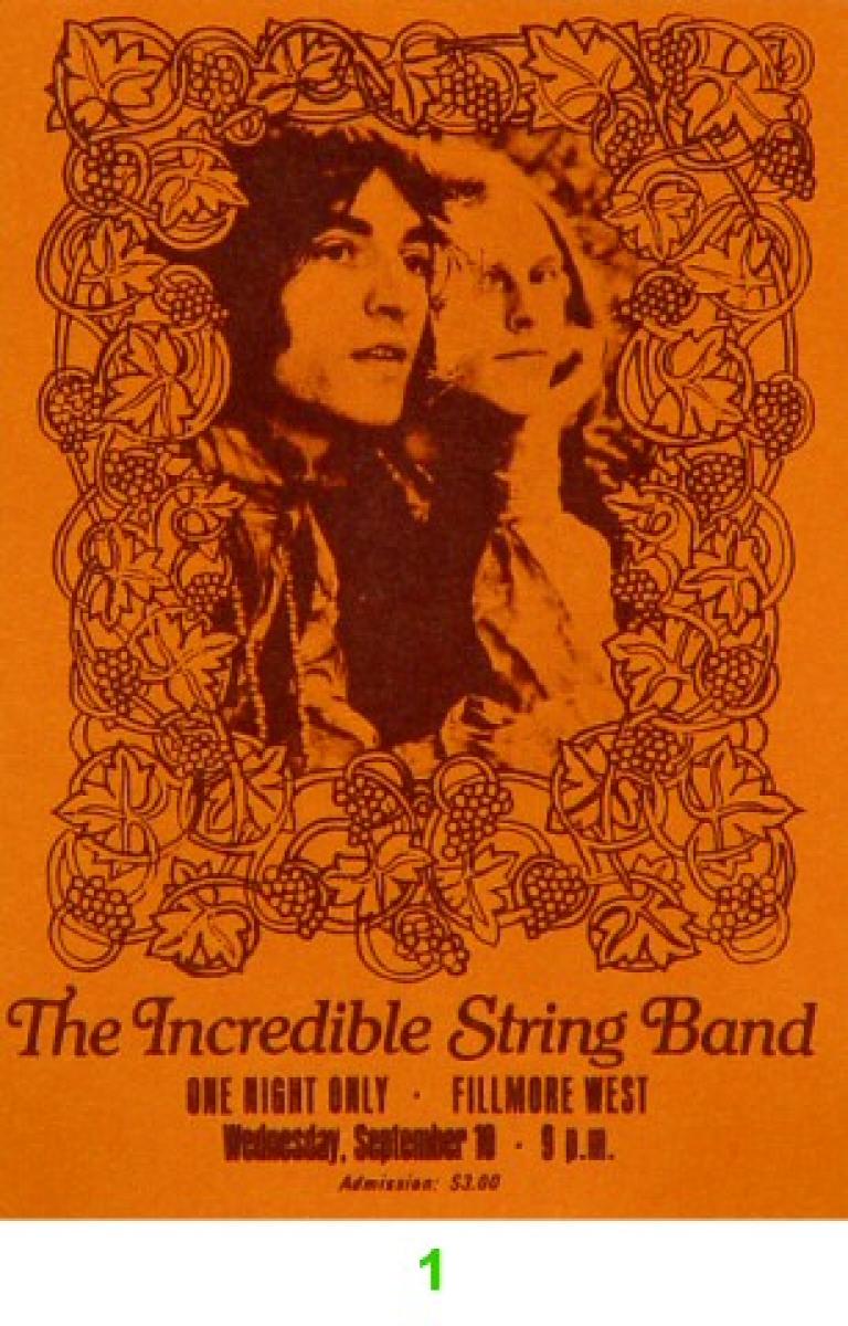 The Incredible String Band Vintage Concert Vintage Ticket from Fillmore ...