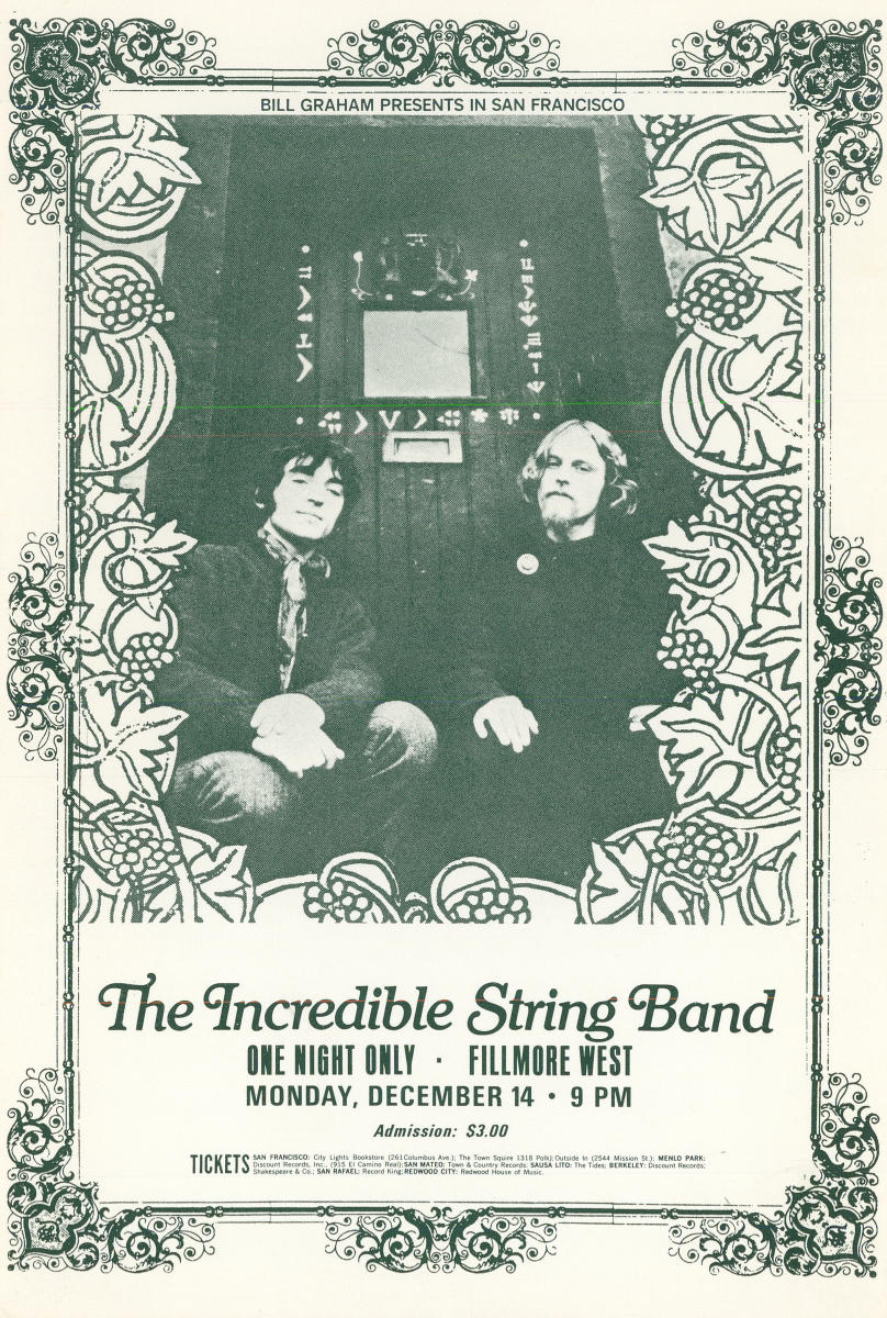 The Incredible String Band Vintage Concert Handbill from Fillmore West ...