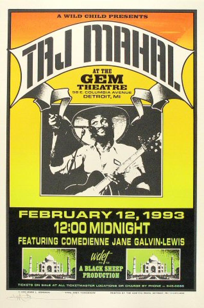 Taj Mahal Vintage Concert Poster from Gem Theatre, Feb 12, 1993 at ...