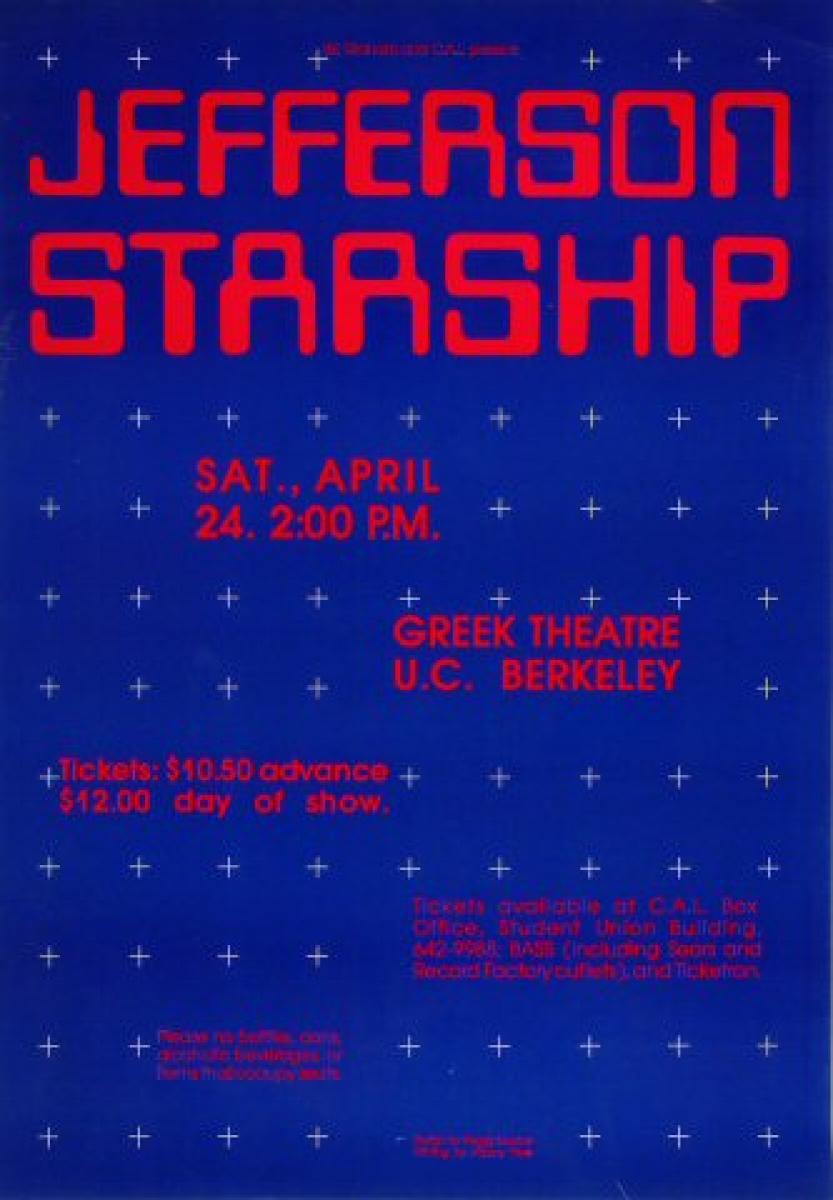 Jefferson Starship Vintage Concert Poster from Greek Theatre, Apr 24 ...