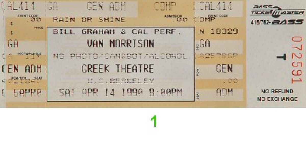 Van Morrison Vintage Concert Vintage Ticket from Greek Theatre, Apr 14 ...