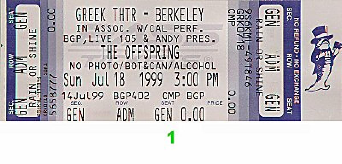 The Offspring Vintage Concert Vintage Ticket from Greek Theatre, Jul 18 ...